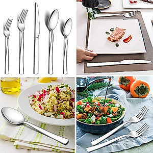 LIANYU 65-Piece Silverware Set with Serving Utensils, Stainless Steel Square Flatware Cutlery Set for 12, Eating Utensils Tableware Set, Mirror Finish