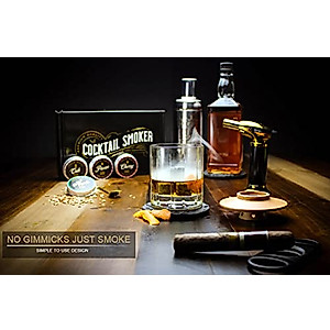 Cocktail Smoker Kit | Old Fashioned, Whiskey, Bourbon Cocktail Smoker Kit with Torch, Ice Stones, and Four Flavors of Wood Chips | Gift for Birthdays/Father's Day/Christmas. (No Butane)