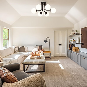 Hoengles Modern Semi Flush Mount Ceiling Light,Black White Glass Shade Semi Ceiling Light 6-Light,Sputnik Chandeliers for Bedroom Hallway Dining Room Lighting Fixture, HL-23072703