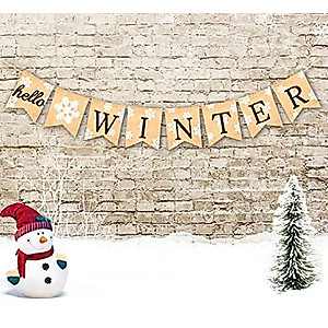 Christmas Banner hello winter Printed Bunting Banner Christmas Tree Garland Holiday Bunting Home Garden Indoor Outdoor Banner Christmas Home Party Decorations