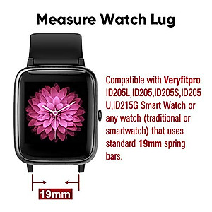 ZURURU Soft Silicone Smart Watch Replacement Bands Straps 19mm for Veryfitpro ID205L, ID205S, ID205U, ID205 Fitness Watch Black