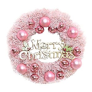 FRAKYEN Christmas Wreath Merry Christmas Garland Holiday Door Wreath Xmas Wreath with Pink Accents for Outdoor Indoor Home Party Décor,12inch