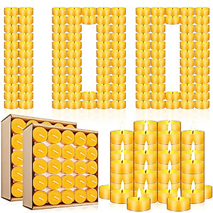 Rossesay 100 Pcs Pure Beeswax Tealight Candles Bulk Tea Light Candle with Clear Cup 2-4 Hour Burn Time Unscented Natural Beeswax Tealights for Centerpiece Table, 0.7 x 1.5 Inch(Round Shape)