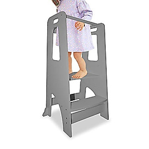 ZZBIQS Kitchen Stool Helper Tower for Kids, Standing Tower for Toddlers, Kids Step Stool for Counter Learning(Grey)