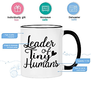 YHRJWN - Teacher Gifts for Women Men, Leader of Tiny Humans Mug, Teacher Appreciation Gifts, Novelty Christmas Birthday Gifts for Kindergarten Teacher, Daycare 11 Oz White(Black Handle)