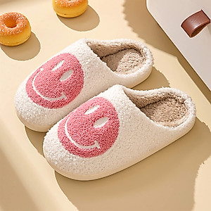 Smile Face Slippers for Women Happy face slippers Retro Soft Plush Warm Slip-on Slippers, Cozy Indoor Outdoor Slippers