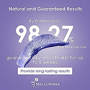 Hard Wax Beads - Mallowwax Lavender Stripless Hard Wax Beans - Wax beads for Hair Removal - Natural, Gentle Wax for Brazilian Bikini - Waxing Beads for Beginners (Coarse Body Hair Specific)