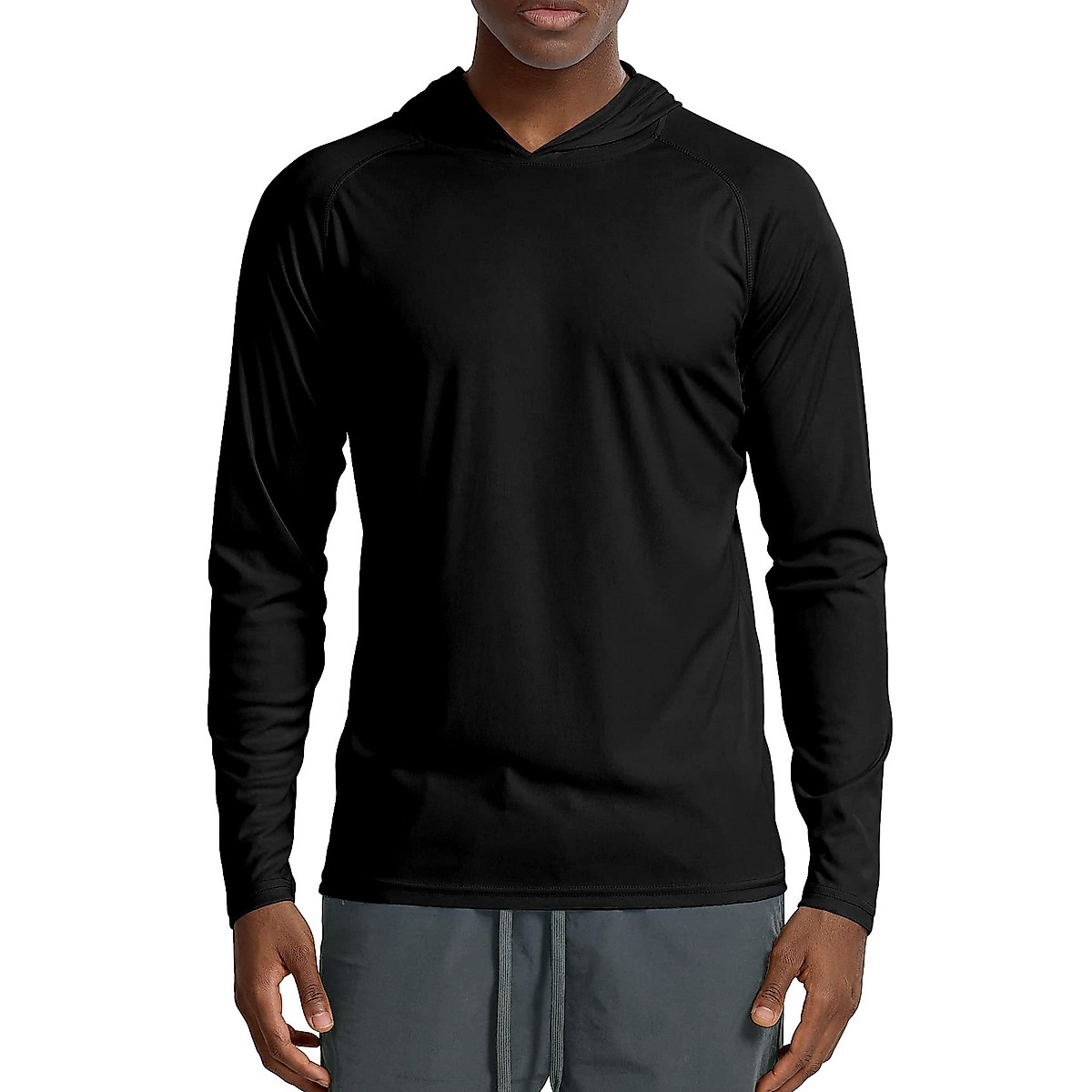 Zengjo Lightweight Hoodies for Men Pullover Workout(Black,L)