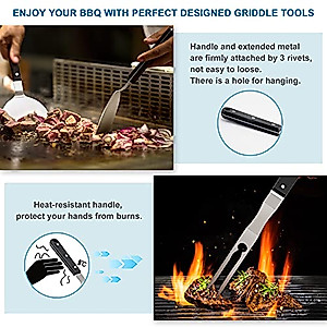 Leonyo 14 PCS Grill Griddle Accessories, Stainless Steel BBQ Accessories Tools with Hamburger Spatula Melting Dome Scraper Tongs, Metal Spatula Set for Outdoor Cast Iron Flat Top Teppanyaki Hibachi