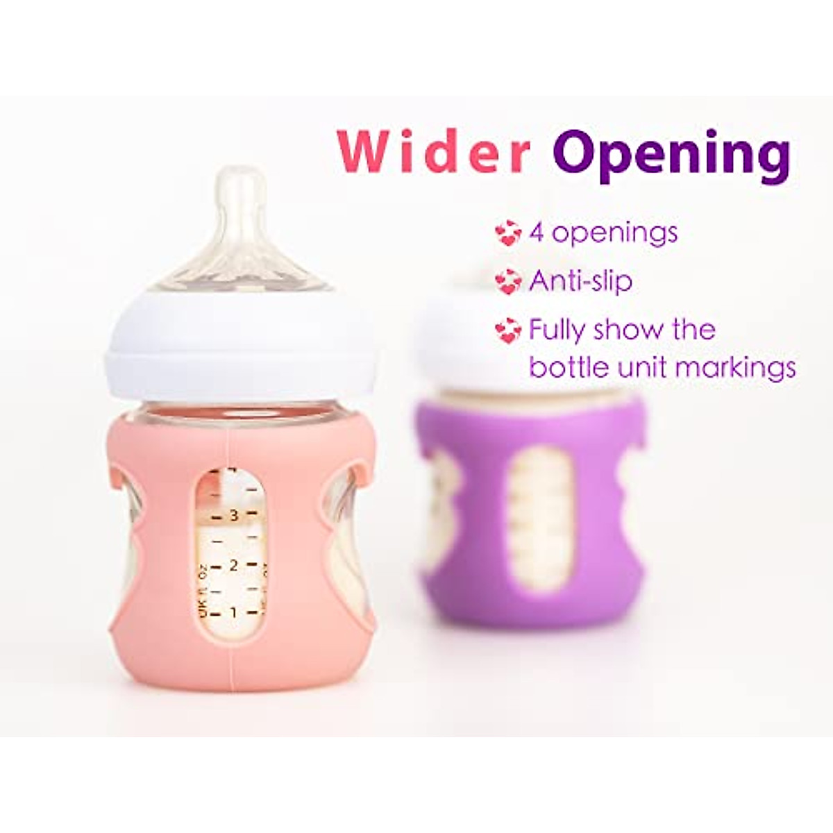 100% Silicone Baby Bottle Sleeves for Philips Avent Natural Glass Baby Bottles, Premium Food Grade Silicone Bottle Cover, Cute Bear Design, 4oz, Pack of 2 (Pink/Purple)