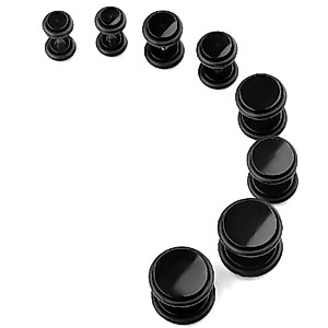 PiercingJ 8pcs Acrylic Barbell Stud Earring with O-ring Fake Illusion Plug Gauge Kit 6G-00G Look BLACK (2 "plugs" of each size total 8 pcs)