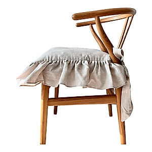 cozymomdeco Korean Made Chair Pad Slipcover Chair Cushion Cover Ties with Ruffle Farmhouse Decor No Cushion Insert, (Solid Beige)