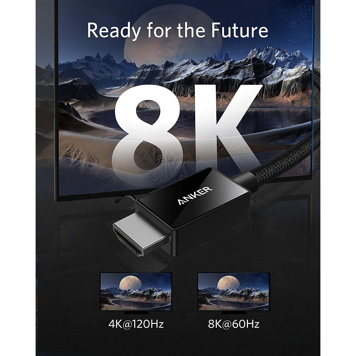 Anker USB C Hub, 556 USB-C Hub (USB4, 8-in-1) with 1.6ft USB4 Cable, 8K HDMI and DisplayPort & 8K@60Hz HDMI Cable, Ultra High Speed 4K@120Hz 48Gbps 6.6 ft & New Nylon USB C to USB C Cable 100W 10ft