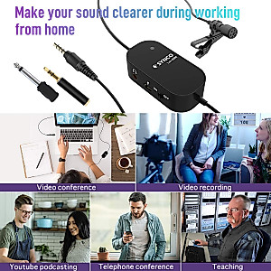 SYNCO Lav-S6M Lavalier Microphone, 3.5mm Audio-Monitor Port Clip-on Condenser Mic Support USB Charging, 6M/19.7 FT Cable Noise Reduction for YouTube, Interview, Conference, Live Broadcast