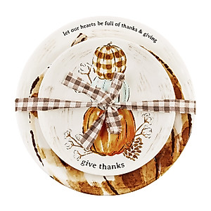 Mud Pie Thanksgiving Pumpkin Platter Plate Set, Multi, Small 10" Dia | Large 13" Dia