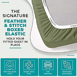 Feather & Stitch King Size Sheet Set, 100% Cotton 400TC Sateen Weave BedSheet Set of 4, Upto 15" Elastic Deep Pocket Soft Bedding Mattress Sheet, Sage