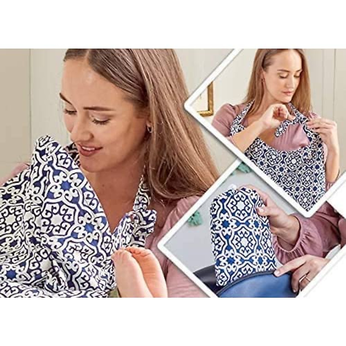 Breastfeeding Cover Nursing Apron for Baby, 360° Full Privacy, Damask Blue