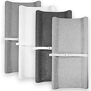Changing Pad Cover – Baby Changing Pad Covers 4 Pack – Boy or Girl Changing Pad Cover – Pure Cotton Machine Washable Solid Grey and White Changing Table Cover – Diaper Changing Sheets