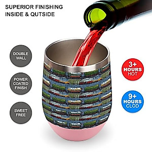 WYUSPGK 304 Stainless Steel Insulated Cup, Train Cars Print Smooth Rim, Durable & Reusable - Perfect for Office, Home, And Travel