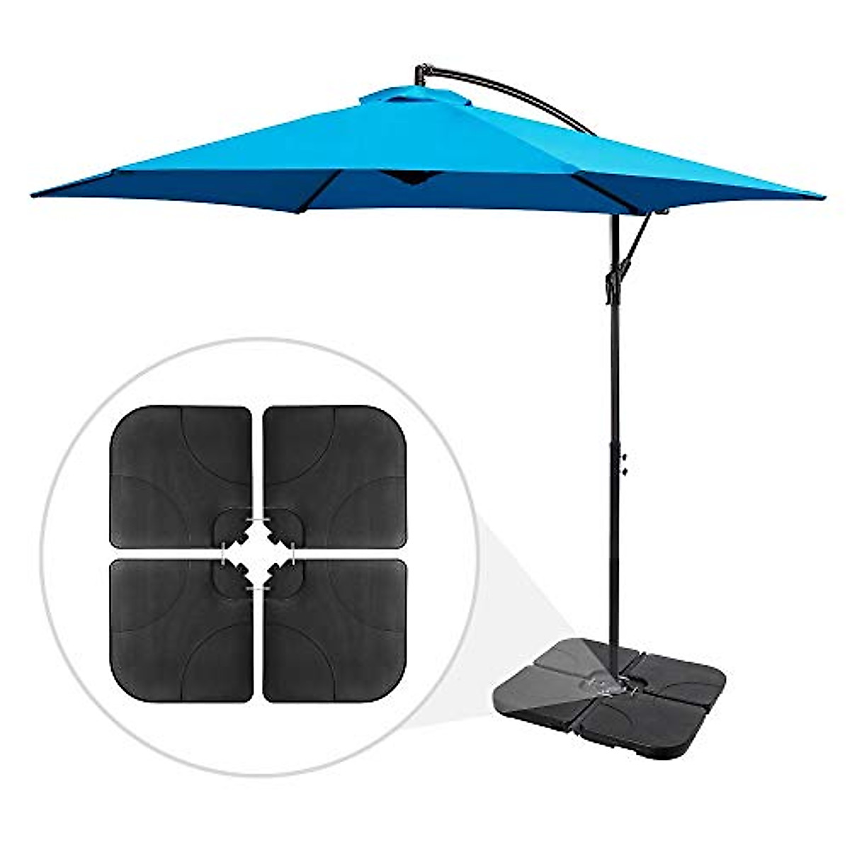 SUPER DEAL 4-Piece Heavy Duty Cantilever Offset Patio Umbrella Base, Water/Sand Filled Square Umbrella Stand 4 with Easy-to-Fill Spouts for Garden, Backyard and Poolside Black