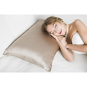 BlueHills Luxury Gift Set - 100% Pure Mulberry Natural Soft Both Sides Silk Pillowcase 2 Pack for Hair and Skin Hidden Zipper & 1 Pure Silk Eye Mask Gift Box 3 Piece Set Taupe Color Standard S023