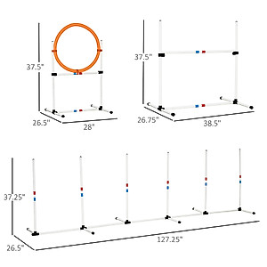 PawHut 3PC Dog Agility Equipment Set, Obstacle Course Exercise for Dog Include Adjustable Hurdle, Hoop, Weave Poles and Carry Bag