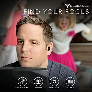 Decibullz 25-Decibel Noise-Reduction Earplugs for Hearing Protection, Custom-Molded Reusable Earplugs for Noise Sensitivity & Flights, Black