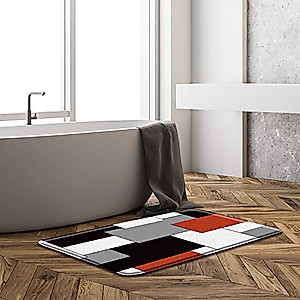AMFD Abstract Geometric Bath Mat Modern Geometry Squares Pattern Print Black Gray Red White Creative Microfiber Memory Foam Bathroom Shower Mat Kitchen Rug,18x30 Inch