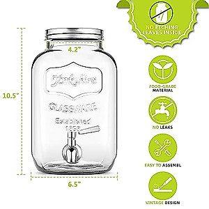 2 Pack 1 Gallon Drink Dispensers for Parties,Beverage Dispenser with 18/8 Stainless Steel Spigot,Glass Drink Dispenser Water Dispenser Punch Dispenser for Sun Tea Lemonade Juice Cold Water.