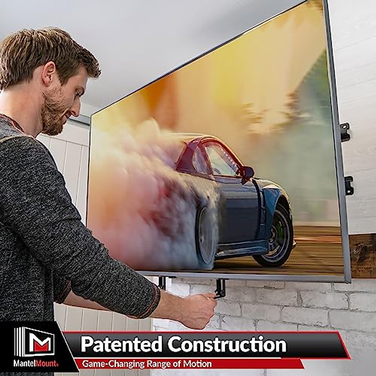 MantelMount MM340 Above Fireplace Pull Down TV Mount - with Patented auto-straightening, auto-stabilization, 2 Gas Pistons, Adjustable Motion Stops, Wire tabs & Safety Pull-Down Handles