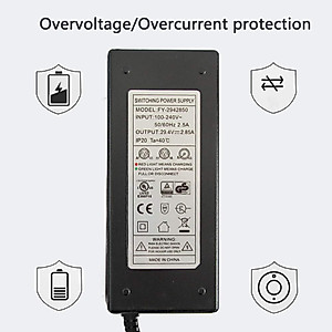 Abakoo 29.4V 2.85A UL Charger Power Supply Adapter for 29.4V 24V 7S only Lithium Battery Pack with 3-Pin XLR Male Connector