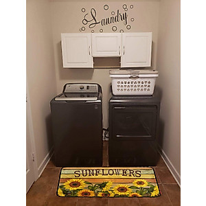 Flytime Rustic Sunflower Runner Rug with Non-Skid Washable Kitchen Floor Rugs Laundry Room Mat Waterproof Floor Runners 16X40Inches