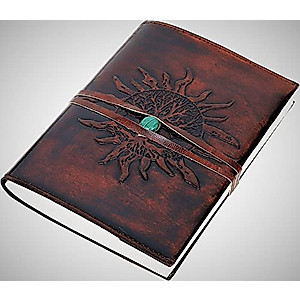 Leather Journal Refillable Lined Paper SUN Tree of Life Handmade Leather Journal Notebook Diary/Bound Daily Notepad for Men&Women Medium,Writing pad Gift for Artist,Sketch /Writing (small)