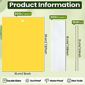 300 Sheets Fruit Fly Trap Yellow Sticky Gnat Traps Double Sided Gnat Traps Fruit Fly Killer with 300 Pcs Twist Ties 100 Pcs Wooden Sticks for House Indoor Outdoor Plants