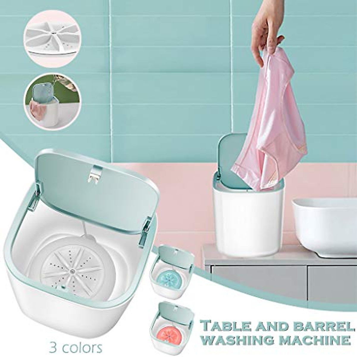 Mini Washing Machine Portable turbo Washers -USB underwear Panties Small Cleaning Mchine -Lightweight Travel Laundry Washer- For Camping Apartments Dorms Business (White)