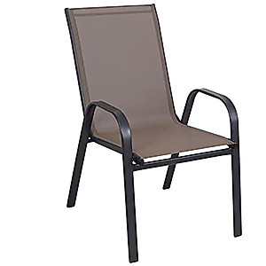 BTEXPERT Brown Indoor Outdoor 4-Set of Four Restaurant Flexible Sling Stack, Patio Metal Frame Chair, Set of 4