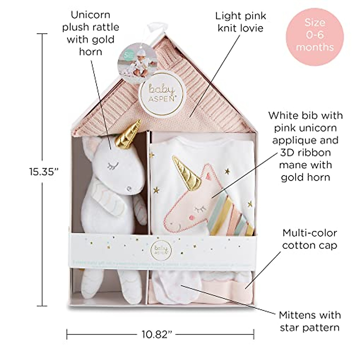 Baby Aspen Simply Enchanted Unicorn 5-Piece Welcome Home Gift Set, Light & Dark Pink/White/Aqua/Gold