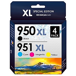 Compatible Ink Cartridges Replacement for HP 950XL / 951XL Ink Cartridges. Works for Officejet Pro 8600 8610 8620 8615 8630 Printers. 4 Pack (Black, Cyan, Magenta, Yellow)