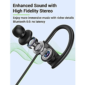 Stiive Bluetooth Headphones, Wireless Sports Earbuds IPX7 Waterproof with Mic, Stereo Sweatproof in-Ear Earphones, Noise Cancelling Headsets for Gym Running Workout, 15 Hours Playtime - GreenBlack