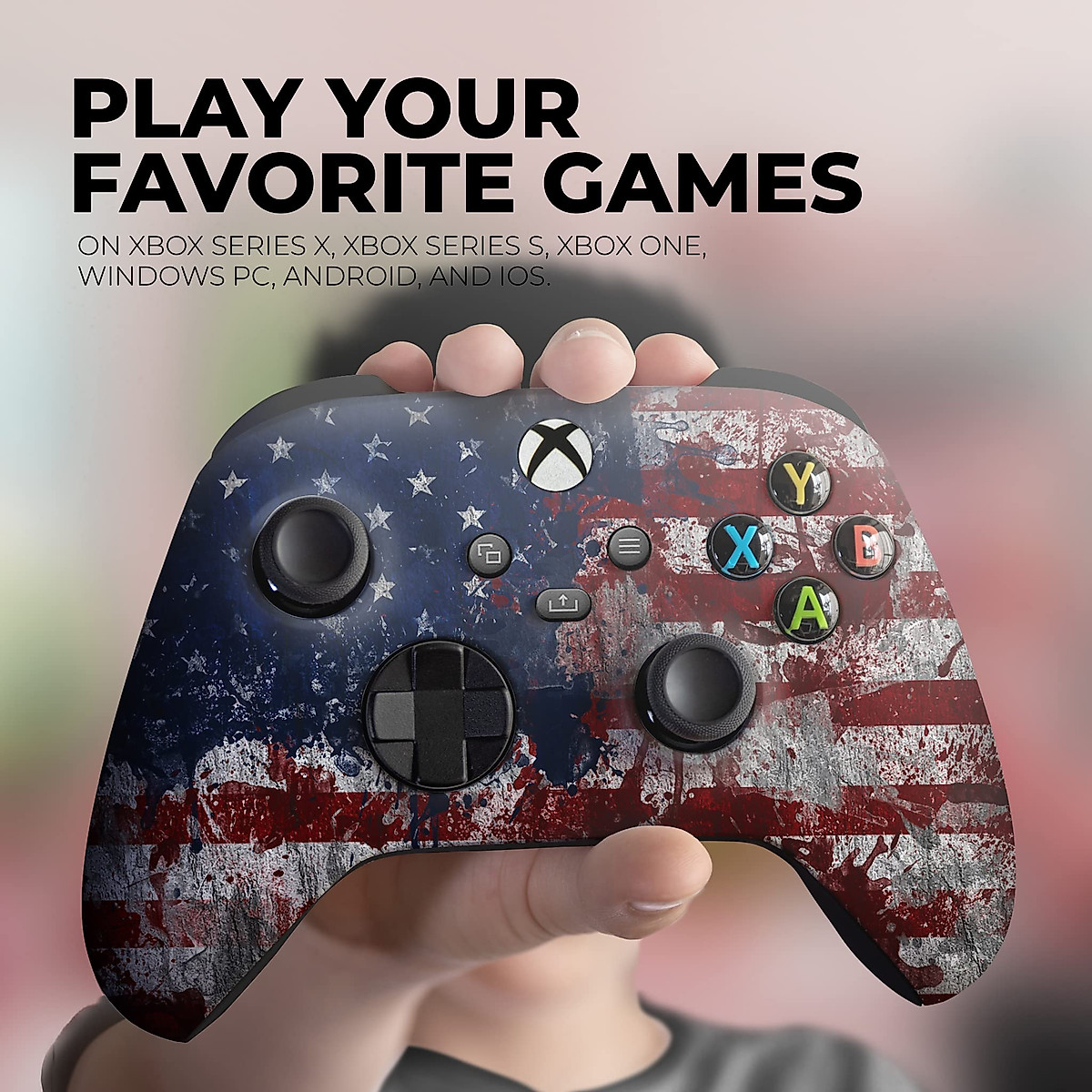 Tattered Flag Custom X-box Controller Wireless compatible with X-box One/X-box Series X/S by DreamController | Proudly Customized in USA with Permanent HYDRO-DIP Printing (NOT JUST A SKIN)