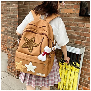MININAI Y2k Backpack with Kawaii Pendant Aesthetic Star Backpack Cute Preppy Laptop Book Bag Back to College Supplie (Caramel,One Size)