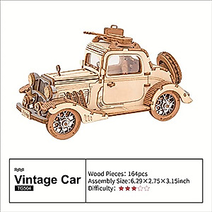 ROBOTIME 3D Wooden Puzzles Car DIY Model Kits to Build Wooden Model Vintage Car Craft Gift for Collection Lover
