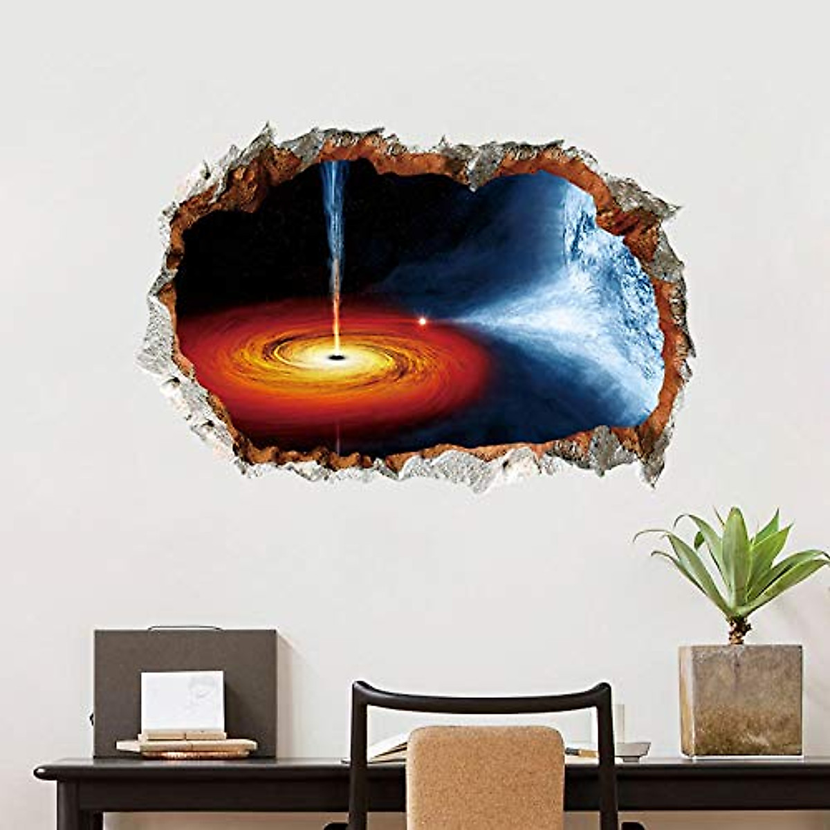 Amaonm 2 Pack Creative Removable 3D Black Hole Wall Stickers Outer of Space Scene Through The Wall Fake Window Wall Decals Art Decor for Kids Baby Nursery Bedroom Living Room Playroom (A)