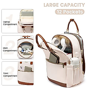 LOVEVOOK Laptop Backpack for Women, 15.6 inch Laptop Bag with USB Port, Fashion Work Business backpack purse, Travel Professor Nurse Computer Bagpack, Waterproof Hiking Daypack, Beige-Brown