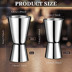 4 Pcs Double Cocktail Jigger 2 Size Stainless Steel Japanese Style Bar Measuring Jigger Cocktail Alcohol Measuring Tools for Bartender Bartending, 1/2 oz and 1 oz, 1 oz and 2 oz, Silver