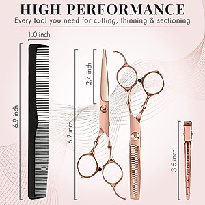 Hair Cutting Kit for Women - Barber Hair Cutting Scissors and Thinning Shears with Comb, Clips and Case by Lily England (Rose Gold)