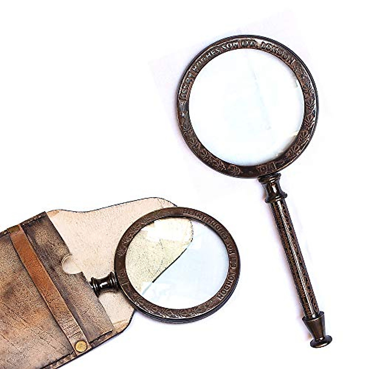 Vintage Antique Henry London Leather Case Brass Marine Handheld Magnifying Glass Astrologers Nautical Instrument - Xmas Gallery Gifts (Brown)