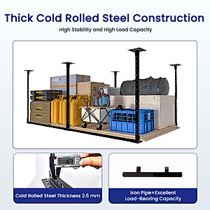 VWZ 4×8' Overhead Garage Storage Rack, Adjustable Garage Ceiling Storage Racks, Heavy Duty Garage Shelving, Garage Hanging Storage Racks with A Load Capacity of up to 1320 Lbs, Black. (Bottomless)