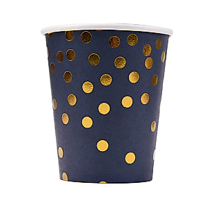 175PCS Disposable Cutlery Set for 25 Guests Blue and Gold Party Cutlery Set Includes Dinner Plate Salad Plate Napkin Cup Knife Fork Spoon for Birthday Party Wedding