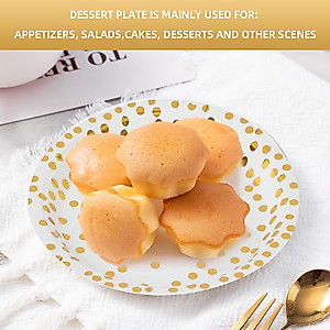 CENLBJ White and Gold Paper Plates,7INCH Gold Dot Dessert Plates,Disposable Party Supplies Suitable for Weddings,Birthdays,Bridal Parties,All Occasions(100 PCS)